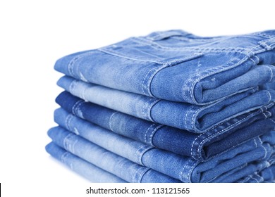 Stack Blue Jeans Isolated On White Stock Photo 113121565 | Shutterstock