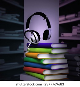 「Stack Books Headset Together Library Setting」のAI生成画像、2377769719 ...