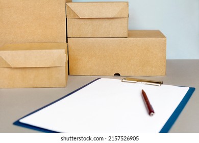 Stack Cardboard Boxes Clipboard Sheet Paper Stock Photo 2157526905 ...