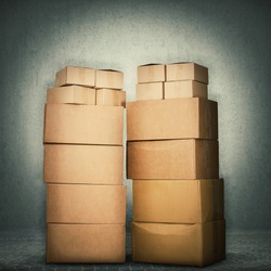 Set of brown cardboard mess boxes on containing box, brown, and ...