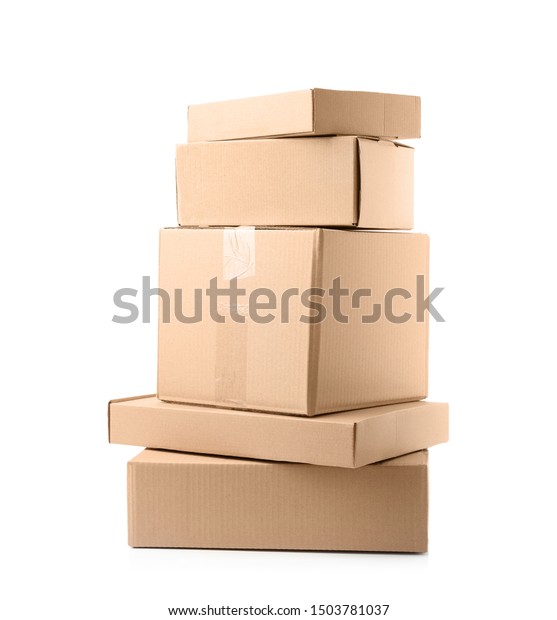 Stack Cardboard Boxes On White Background Stock Photo 1503781037 ...