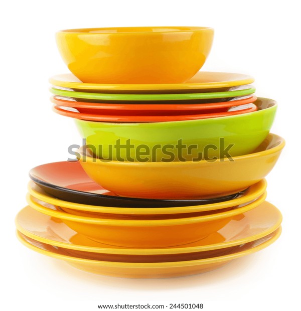 Stack Colorful Ceramic Dishware Isolated On Stock Photo (Edit Now ...