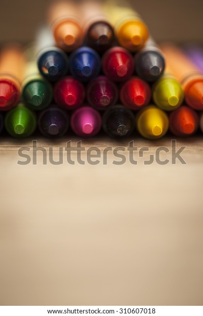Stack Colourful Wax Crayons On Wooden Stock Photo 310607018 | Shutterstock