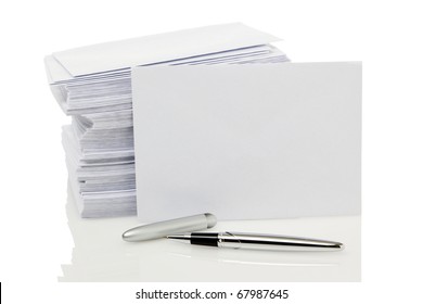 Stack Envelopes Ballpoint Pen Isolated On Stock Photo 67987645 ...