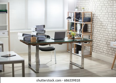 Stack Folders On Office Desk Laptop Stock Photo (Edit Now) 686339818