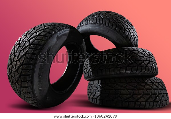 Stack Four New Red Tyres Winter Stock Photo 1860241099 | Shutterstock