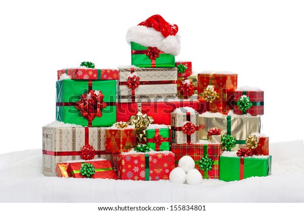 Stack Gift Wrapped Christmas Presents On Stock Photo 155834801 ...