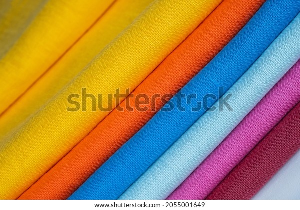 Stack Multicolored Bright Linen Fabric Closeup Stock Photo 2055001649 ...