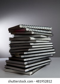 Stack Notebooks On Table Grey Background Stock Photo 481952812 ...