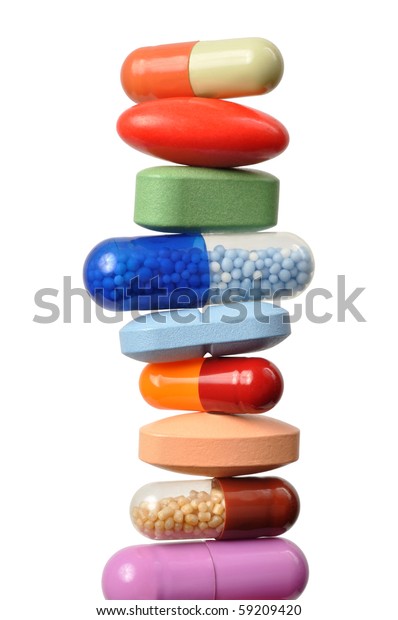 Stack Pills Capsules Isolated On White Stock Photo (Edit Now) 59209420