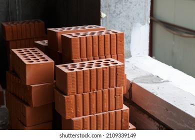 Stack Red Lightweight Clay Bricks Against Stock Photo (Edit Now) 2109339149