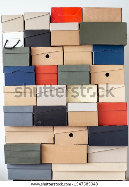 Stack Unevenly Folded Shoe Boxes Against Stock Photo 1547585348 ...