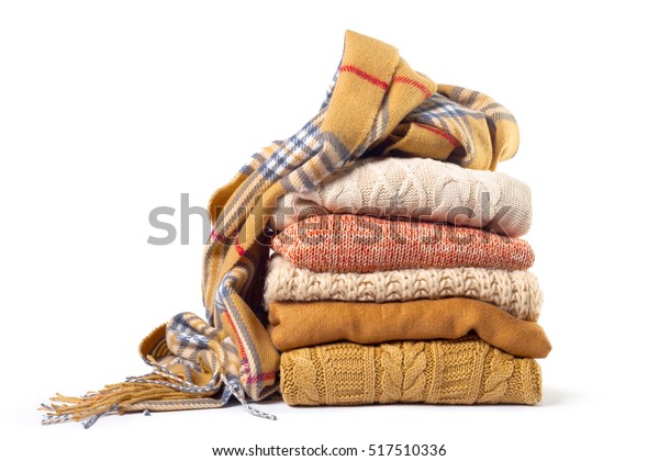 Stack Various Sweaters Isolated On White Stock Photo 517510336 ...