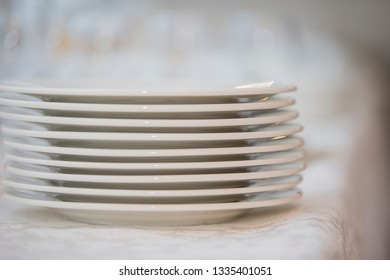 Stack White Plates Side View Stock Photo (Edit Now) 1335401051