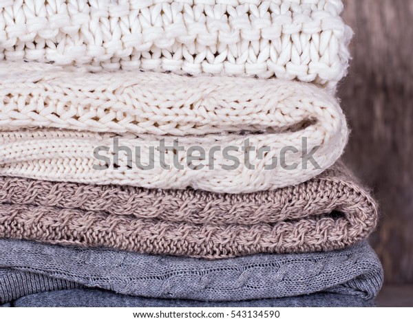 Stack Woolen Sweater Plaid Warm Clothing Stock Photo (Edit Now) 543134590