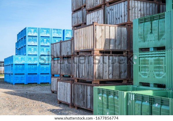 Stackable Pallet Boxes Made Wood Plastic Stock Photo 1677856774 ...