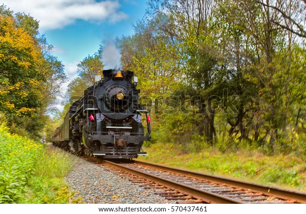 Steam Engine Rolling Down Track Stock Photo (Edit Now) 570437461