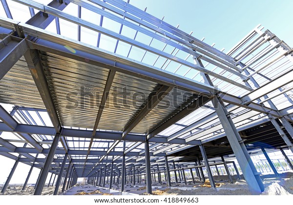 Steel Structure Workshop Under Construction Stock Photo 418849663 ...