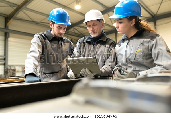 Steelwork Instructor Young Apprentice Workshop Stock Photo (Edit Now ...