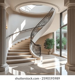 Stone Circular Staircase Elegant Minimalistic Railings AI-generated ...