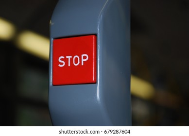 Стоковая фотография 1705113898: Stop Button On Public Transport Bus ...