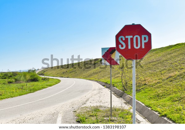 Stop Sign Roads Intersection Stock Photo 1383198107 | Shutterstock