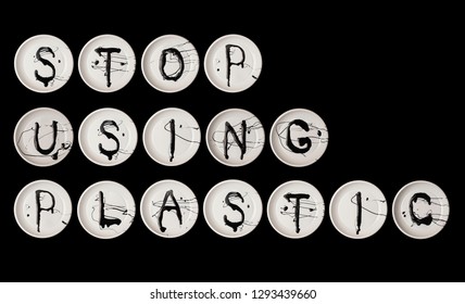Stop Plastic Pollution Text Calligraphy Lettering 스톡 사진 1293439663 ...