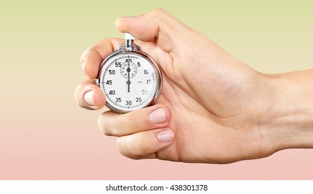 Male Hand Holding Analogue Stopwatch On Stock Photo (Edit Now) 1447618484
