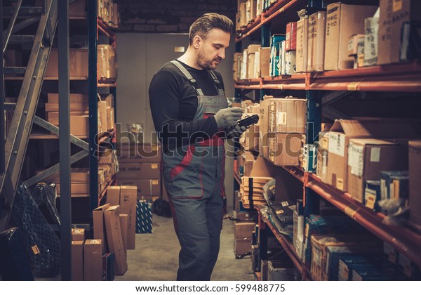 Storekeeper Mobile Computer Working Warehouse Stock Photo (Edit Now ...