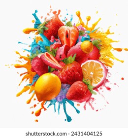 Strawberries Lemons Exploding Juice Splash White AI-generated image ...