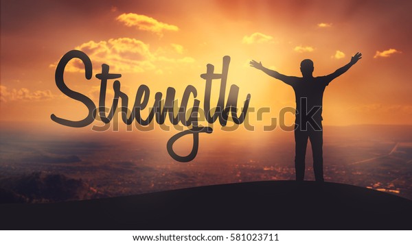 Strength Text On Sunset Background Silhouette Stock Photo (Edit Now ...