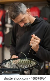Stringing Machine Detail Tennis Stringer Hands Stock Photo 488598964 ...