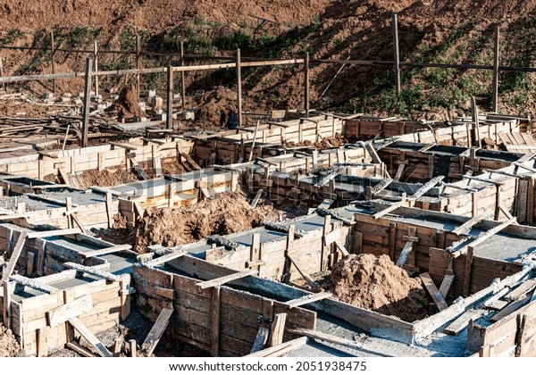 Strip Foundations Formwork During Construction House Stock Photo ...
