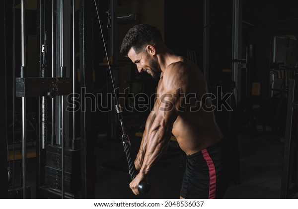 Strong Man Pulling While Exercising Weigh Stock Photo 2048536037 ...
