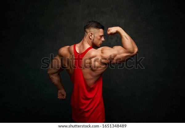 Strong Shredded Bodybuilder Posing Front Black Stock Photo 1651348489 ...