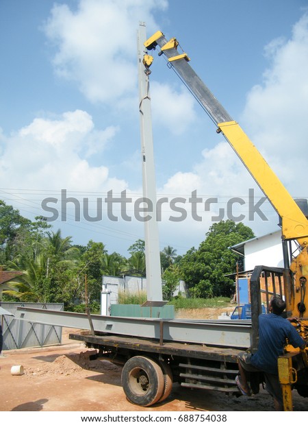 Structural Steel Loading Unloading By Suing Stock Photo 688754038 ...
