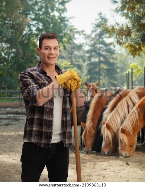 Stud Farm Worker Posing Horses Back Stock Photo 2139863113 | Shutterstock