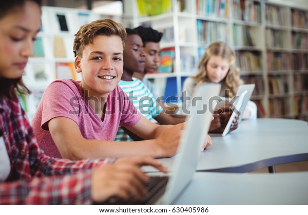 Students Using Laptop Digital Tablet Library Stock Photo 630405986 ...