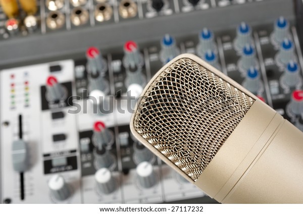 Studio Microphone On Audio Control Console Stock Photo 27117232 ...