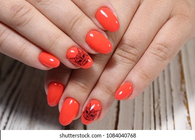 Stylish Red Manicure Design On Beautiful Stock Photo 1084040768 ...