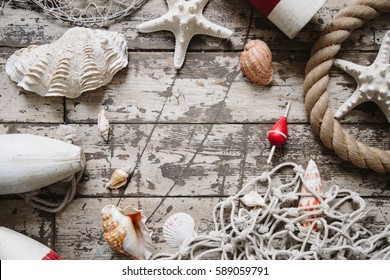 Stylized Sea Theme Flatlay Shells Sea Stock Photo (Edit Now) 589075064