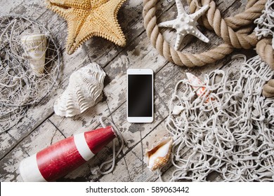 Stylized Sea Theme Flatlay Shells Sea Stock Photo (Edit Now) 589063460