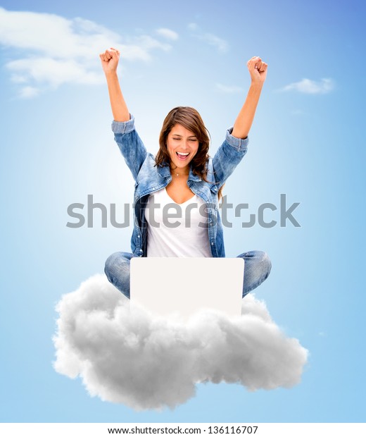 Successful Woman Using Cloud Computing Her Stock Photo 136116707 ...