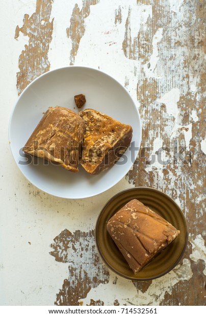 Sugarcane Molasses Solid Indian Jaggery Cakes Stockfoto 714532561 ...