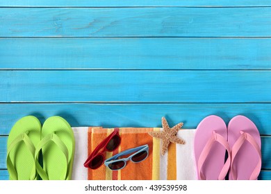 Summer Beach Background Border Flip Flops Stock Photo (Edit Now) 283655528