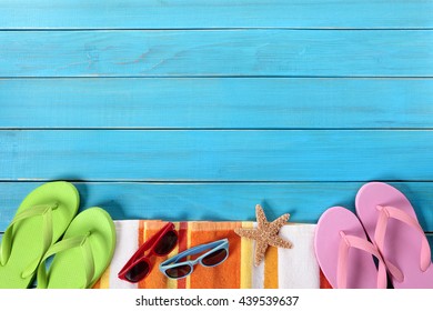 Summer Beach Background Border Flip Flops Stock Photo (Edit Now) 283655528