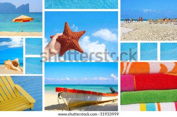 Summer Beach Theme Collage Stock Photo (Edit Now) 31933999