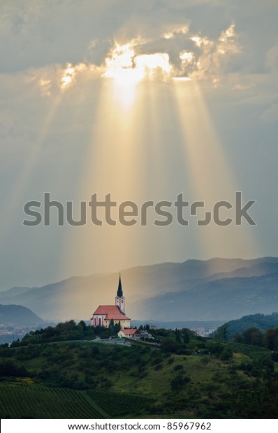 Sun Rays Shining Down On Church Stock Photo (Edit Now) 85967962