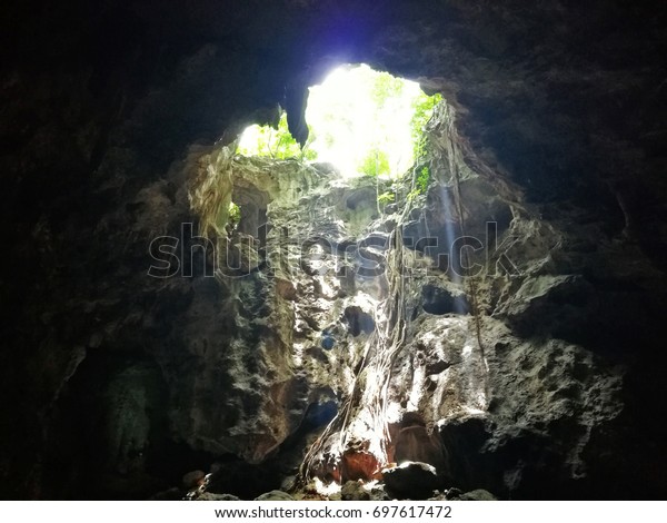 Sunlight Through Chimney Caveinside Limestone Cave Stock Photo ...
