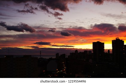 Sunset Clouds Dramatic Colors Architecture Silhouettes Stock Photo ...